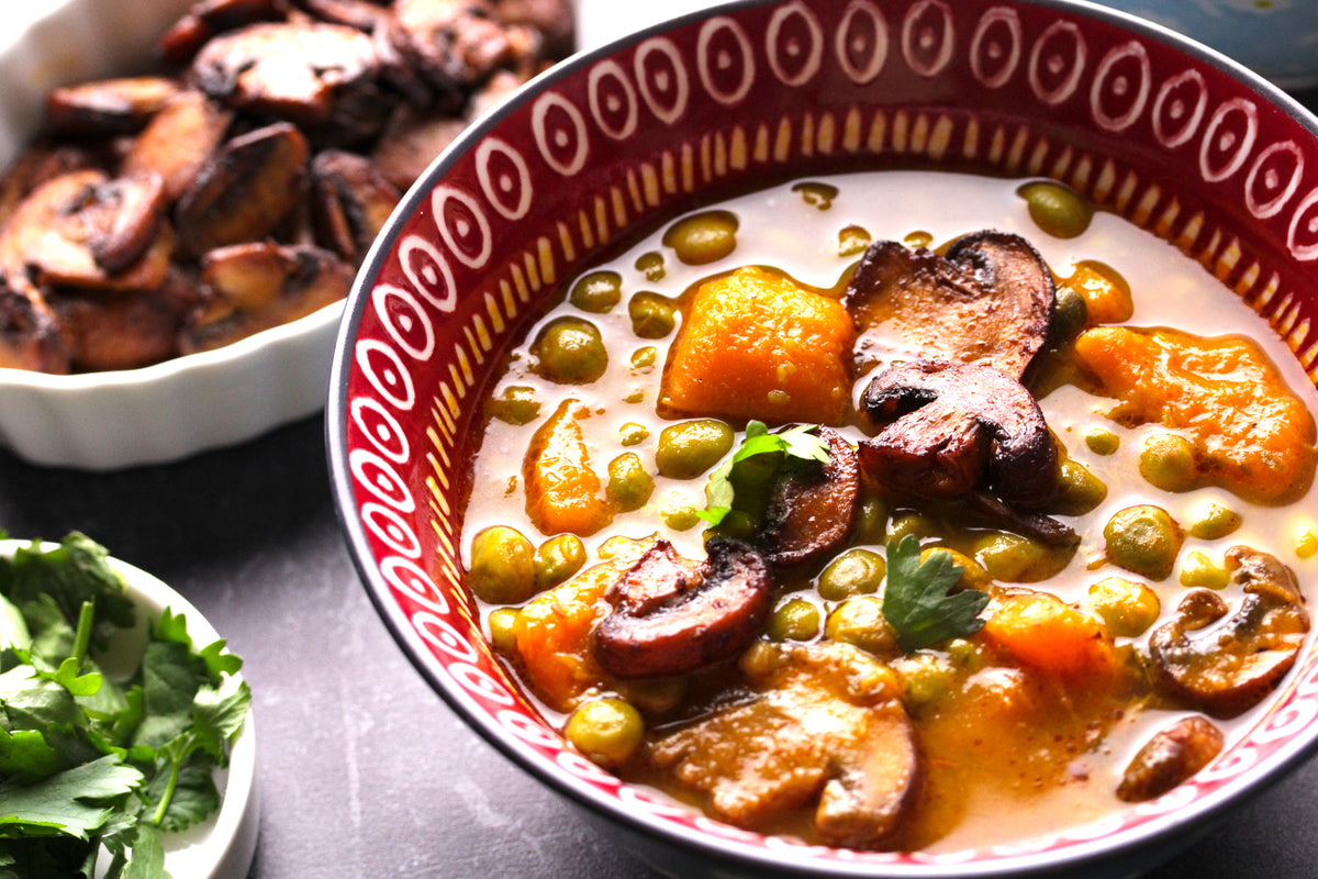 Gandules Guisados with Fried Mushrooms Recipe